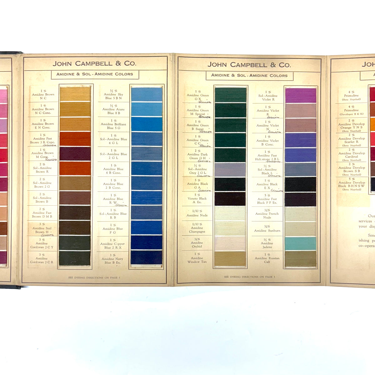 John Campbell Co. Camel Dyes for Cotton, Antique 86 Color Samples on T ...