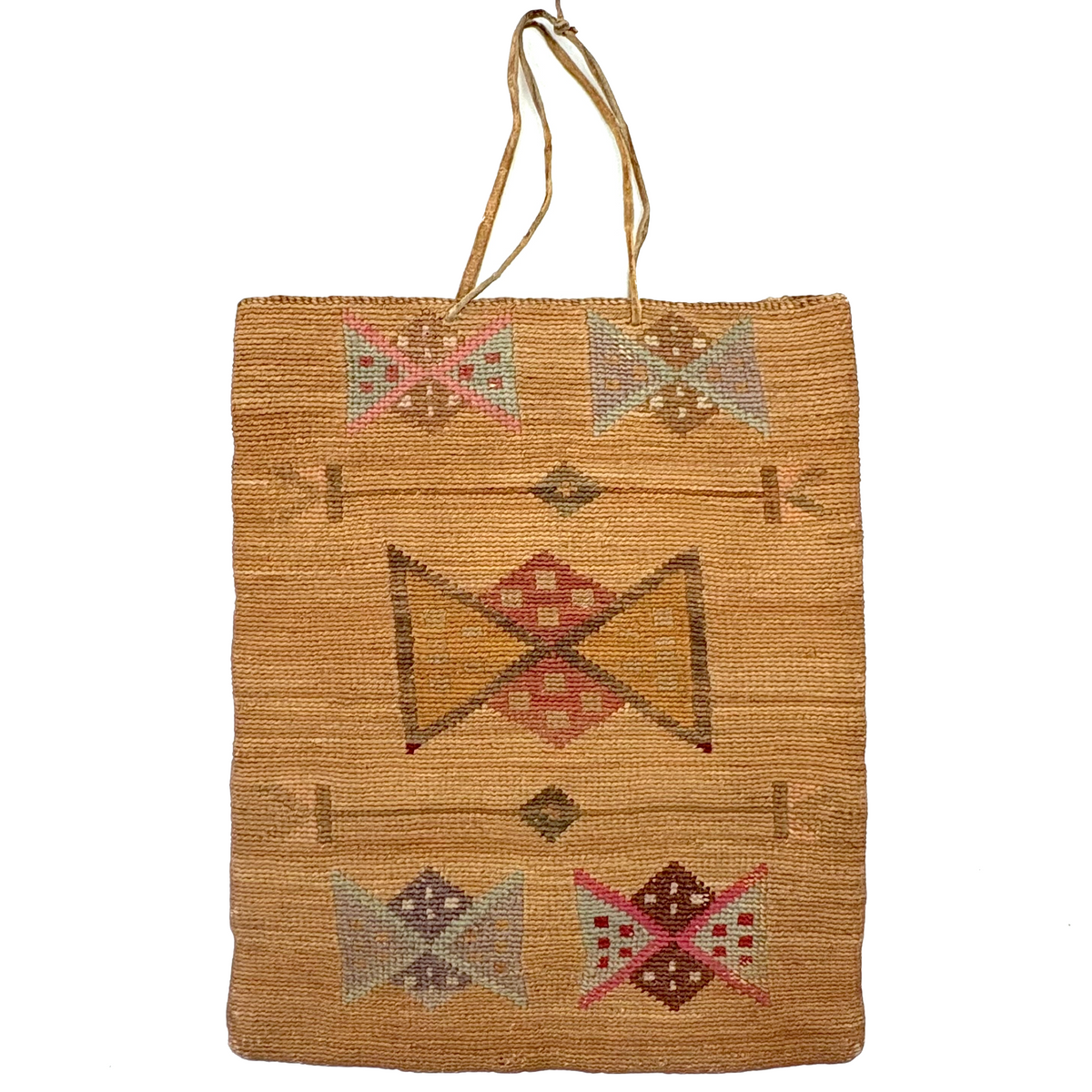 Plateau Native Corn Husk Bag with Dyed Husk and Wool Decoration, c. Ea ...