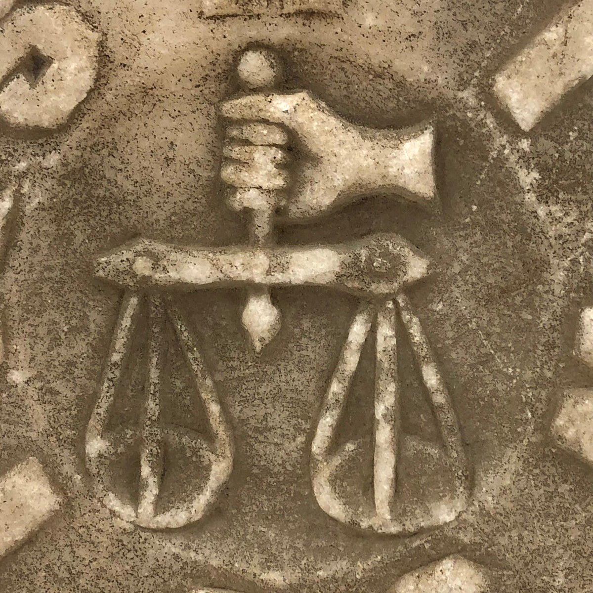 SOLD Antique Carved Marble Masonic Keystone with Hand Held Scale ...