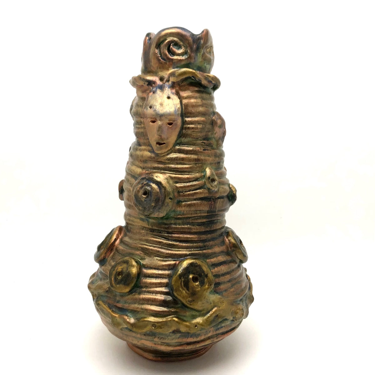 Iridescent Gold Coil Built Pottery Vase with Many Faces – critical EYE ...