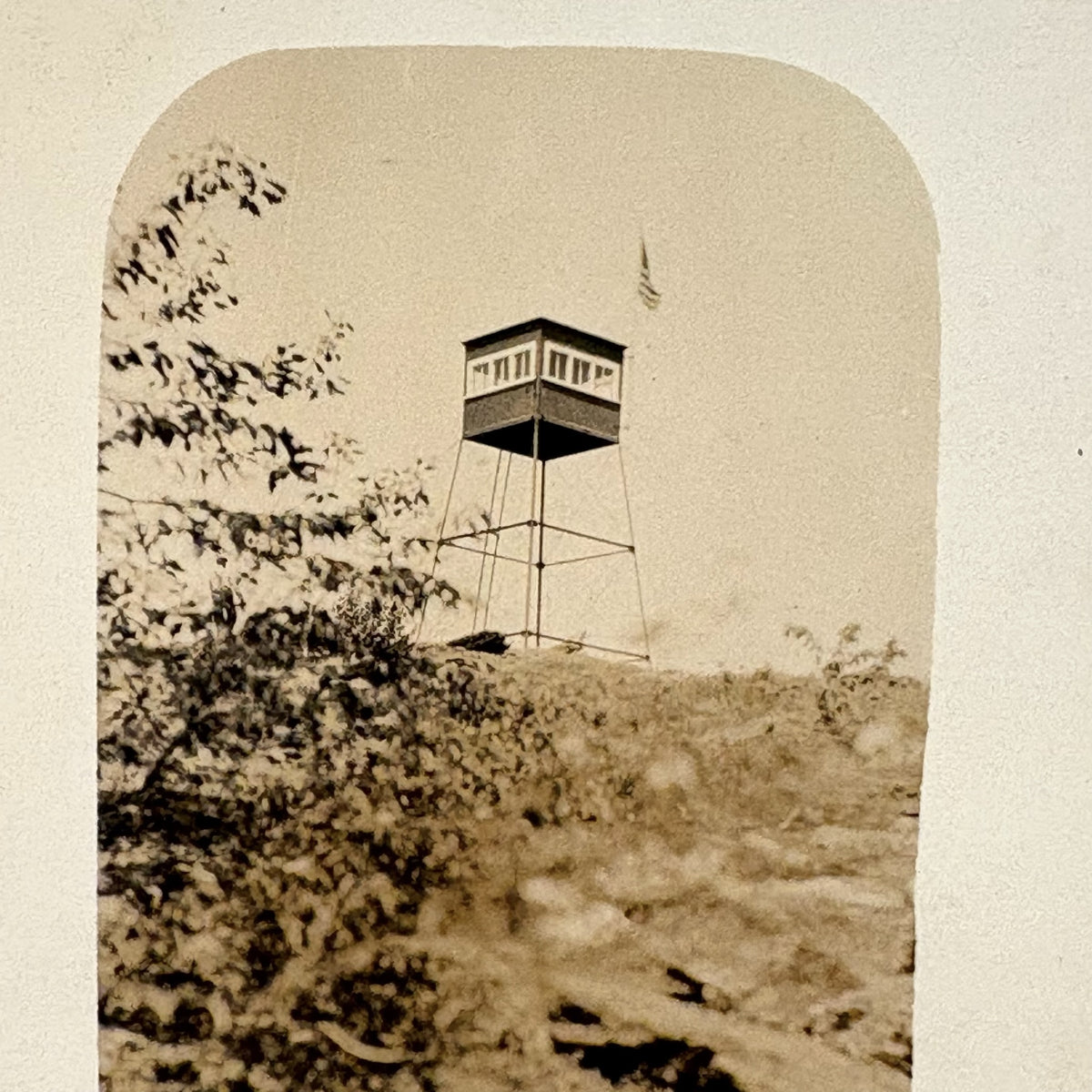 Watchtower with American Flag, Poignant Old Real Photo Postcard ...