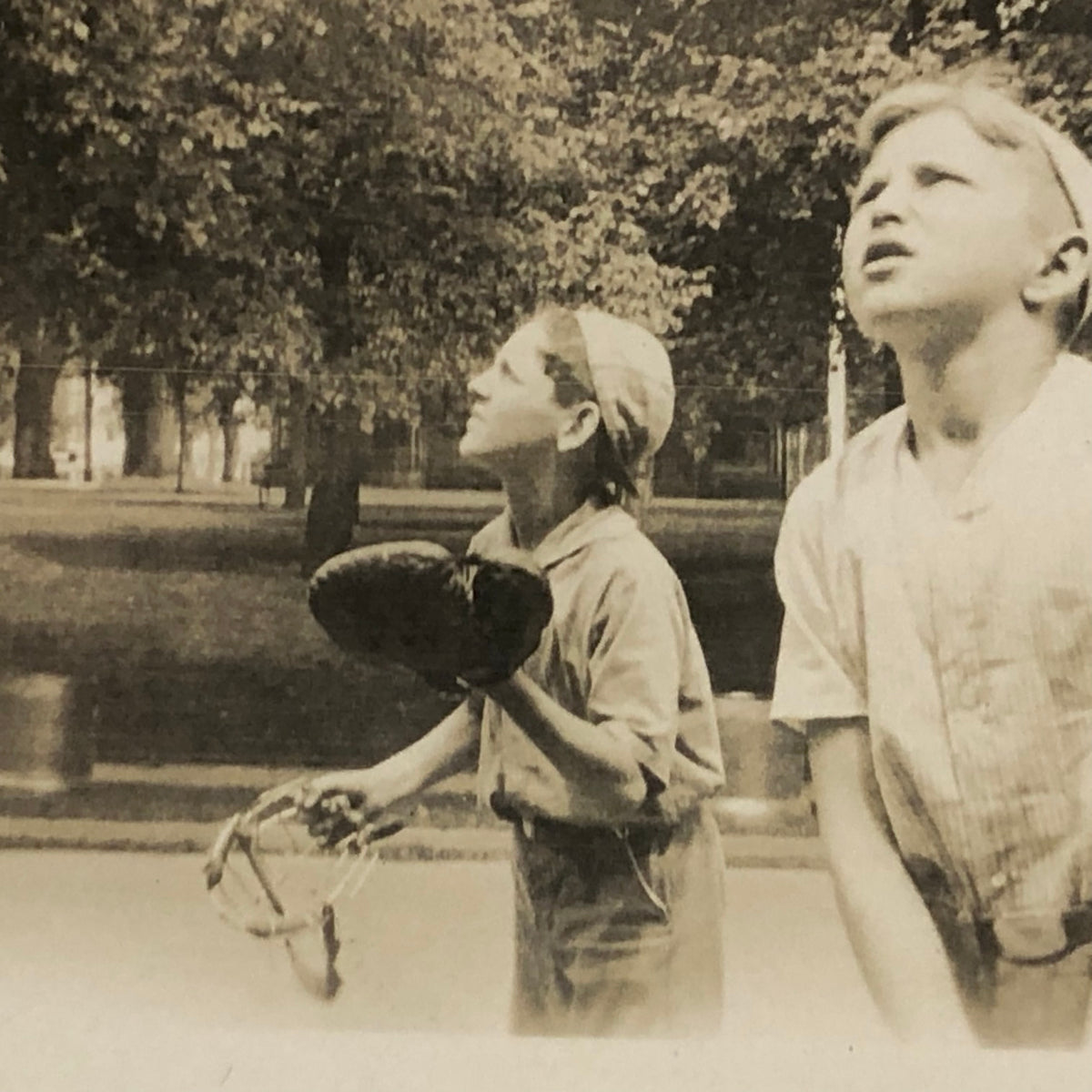 Batter and Catcher Watching Ball (or UFO!), Transcendent Old Snapshot ...