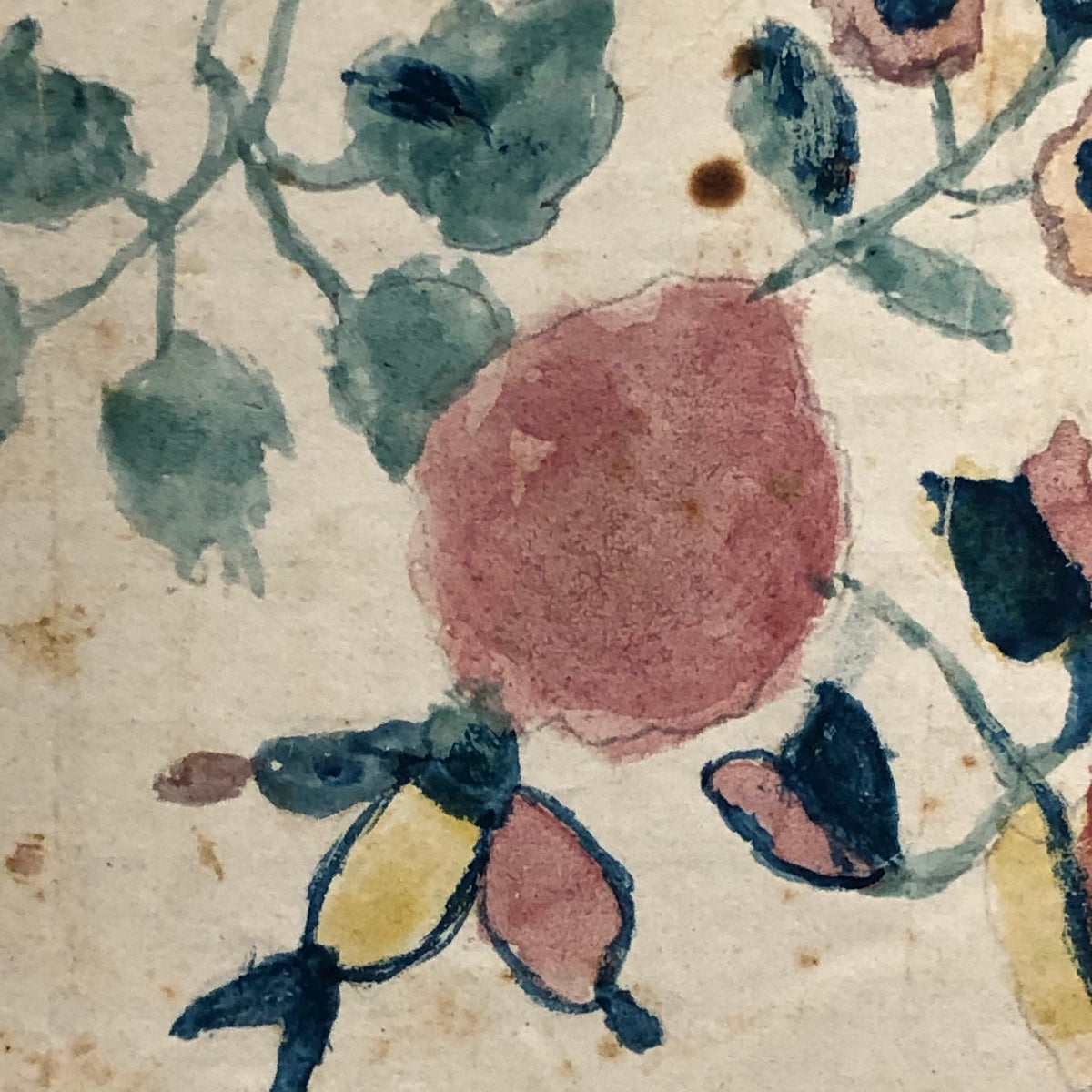 Very Lovely 1866 Naive Watercolor Flowers with Decorated Border on Lai ...