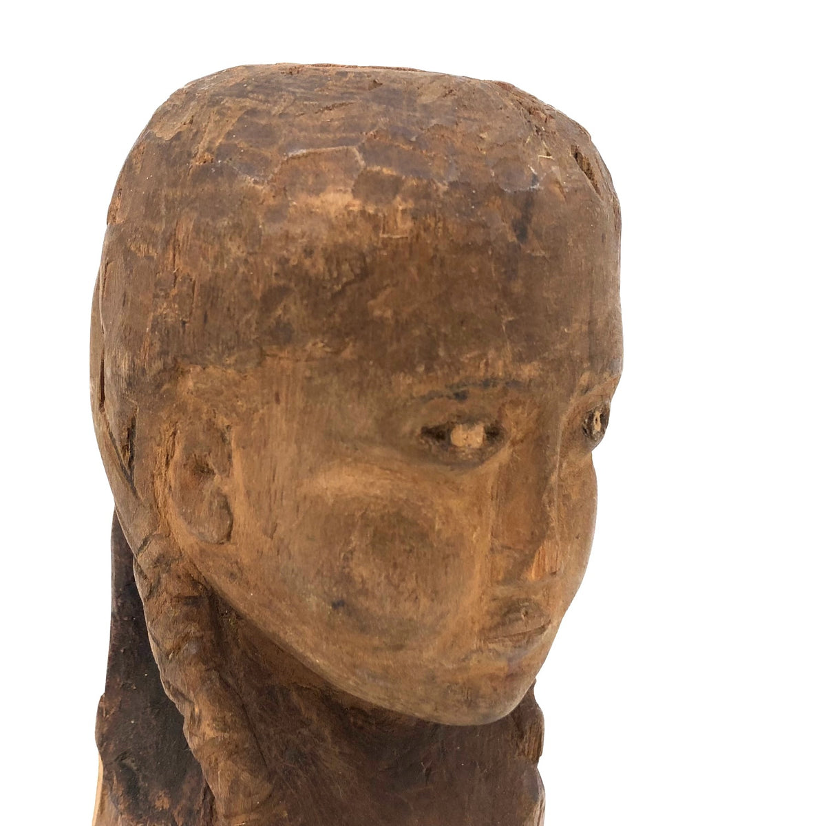 Vintage Carving of Intense Girl with Braids, Presumed Hispaniolan ...