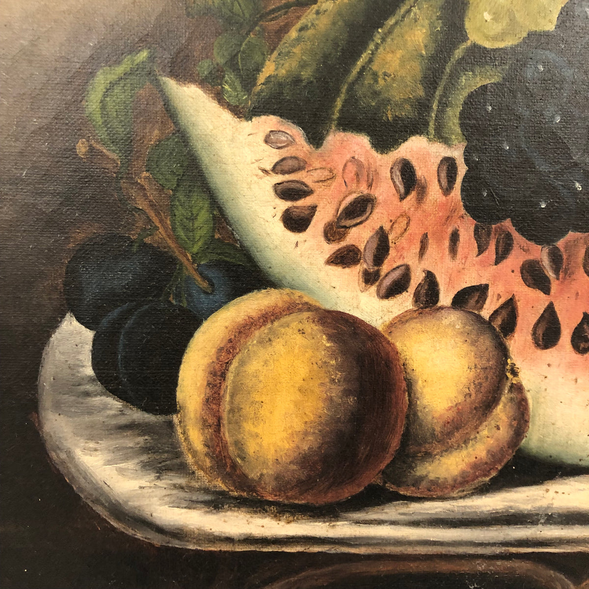 Radiant 19th Century Oil on Canvas Still Life, Pile of Fruit on Stool ...