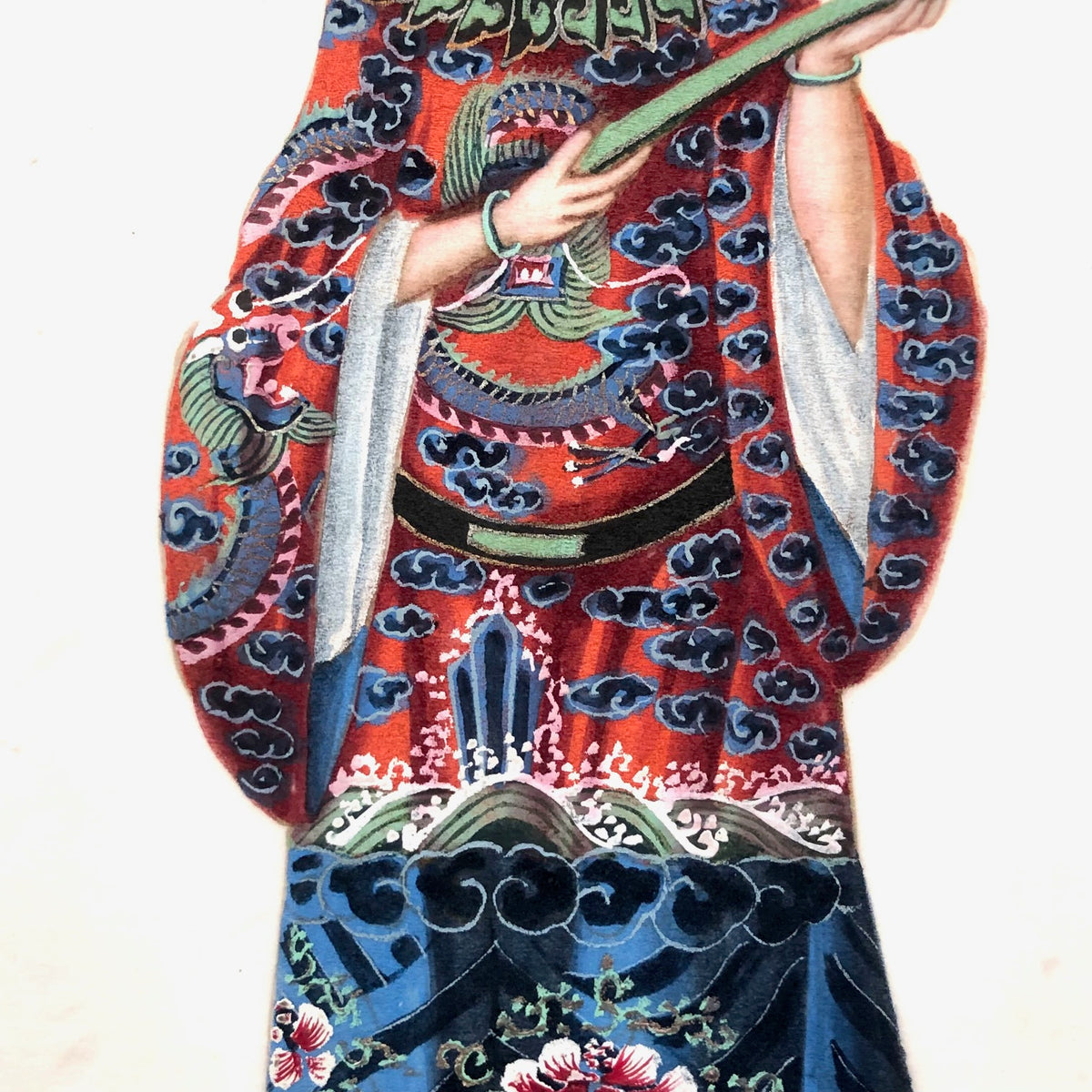 19th C. Chinese Pith Painting Portrait of Woman with Opium Pipe ...