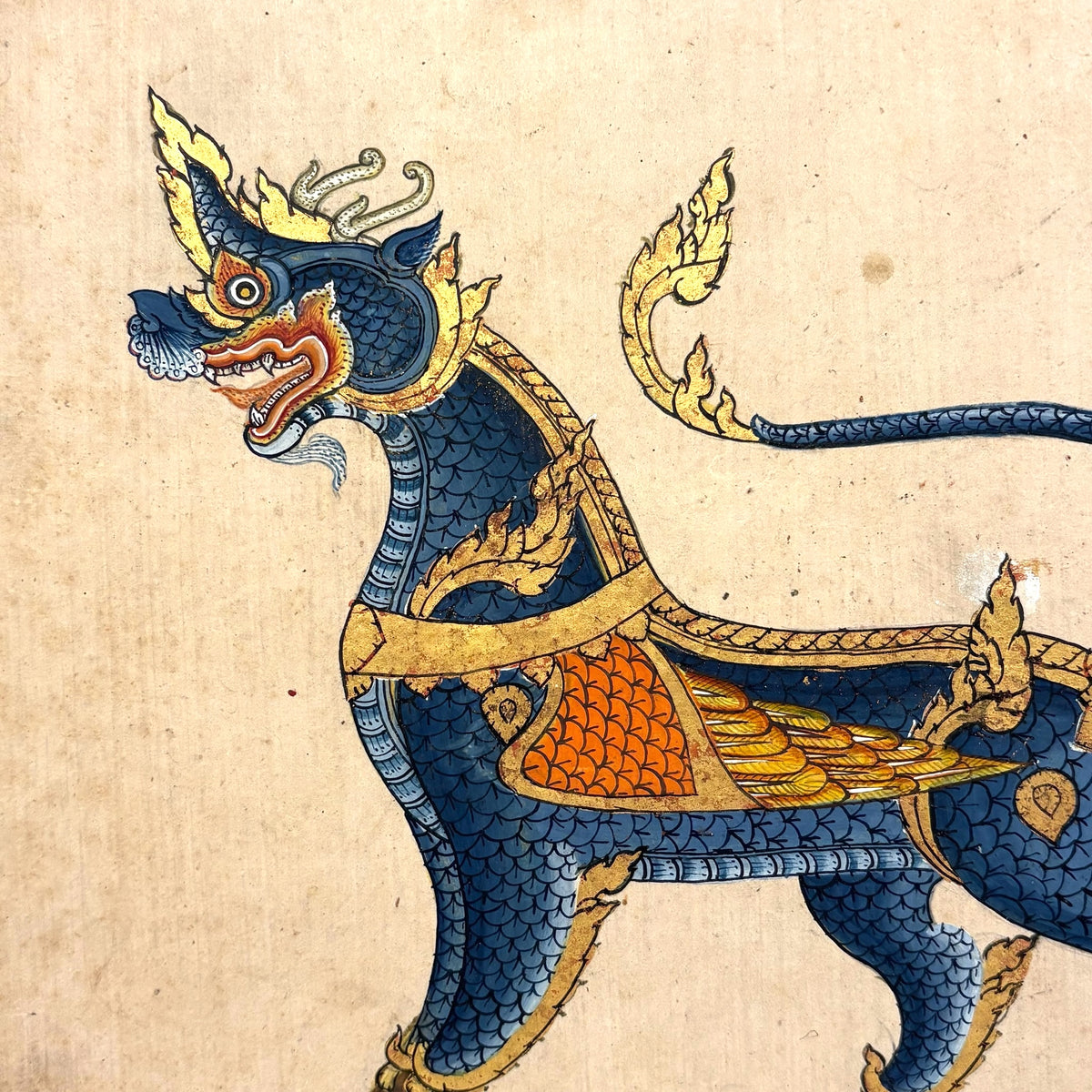 Antique Thai Gouache and Gold Leaf Painting of Mythical Ghilen ...