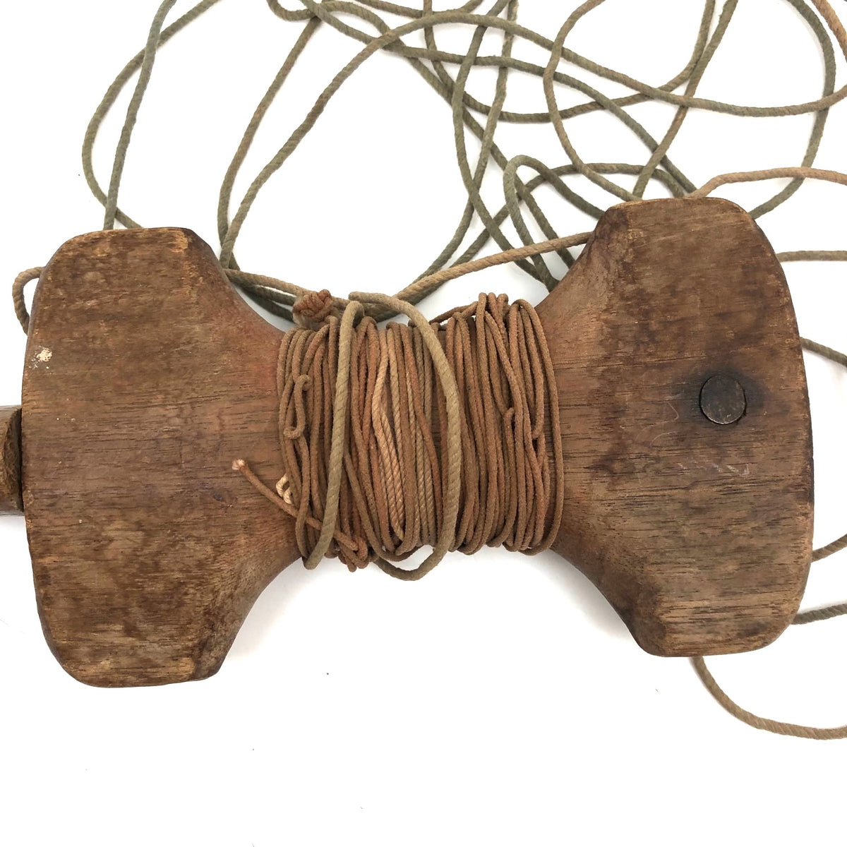 Beautiful Old Handmade Spinning Chalk Line WInder with Blue and Pink S ...