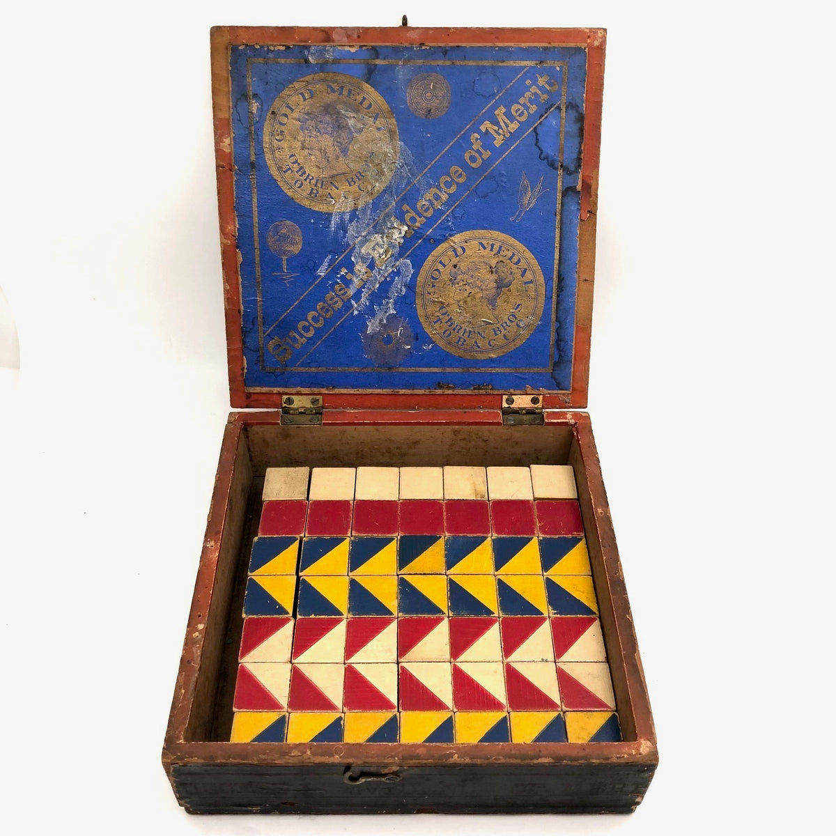 Early O'Brien Brothers Tobacco Box Filled with Color Cube Blocks (Set ...