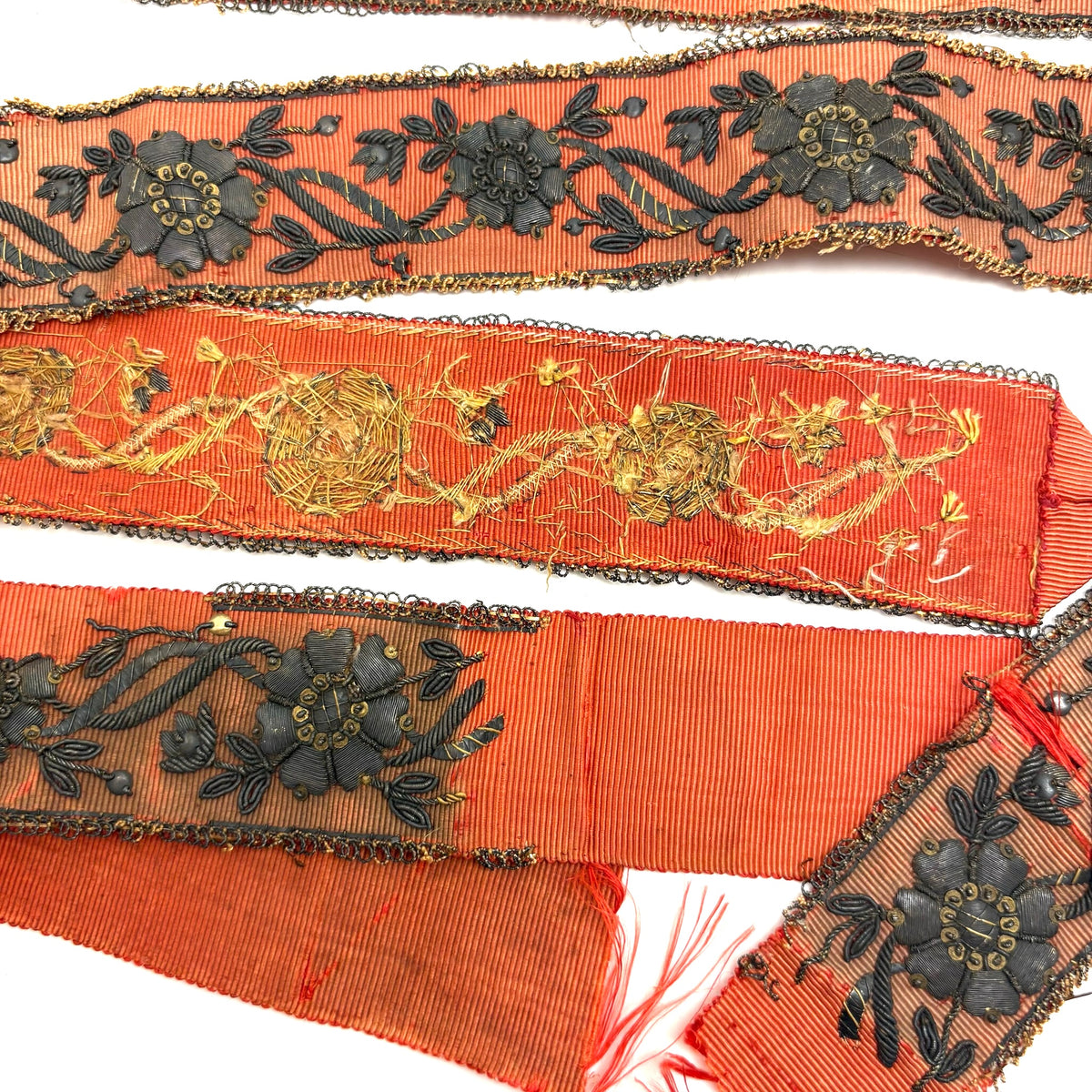 Amazing Antique Metallic Embroidery on Silk Ribbon (Collection of Piec ...