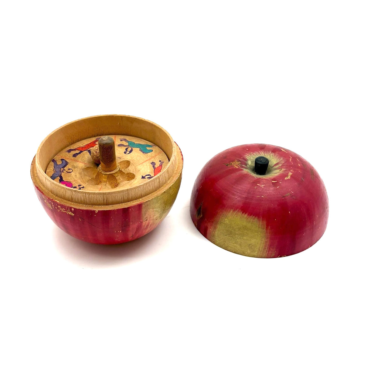 Old Turned Wooden Apple with Horse Roulette Spinner Inside – critical ...