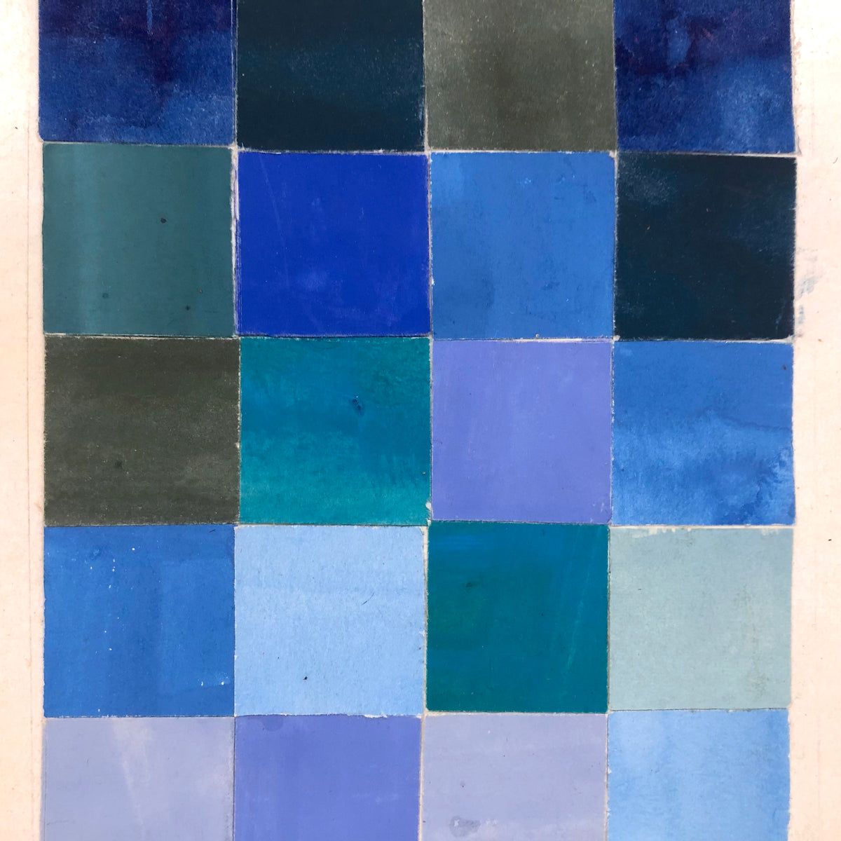 SOLD Shades of Blue Vintage Color Study, Grid of Painted and Pasted Sq ...