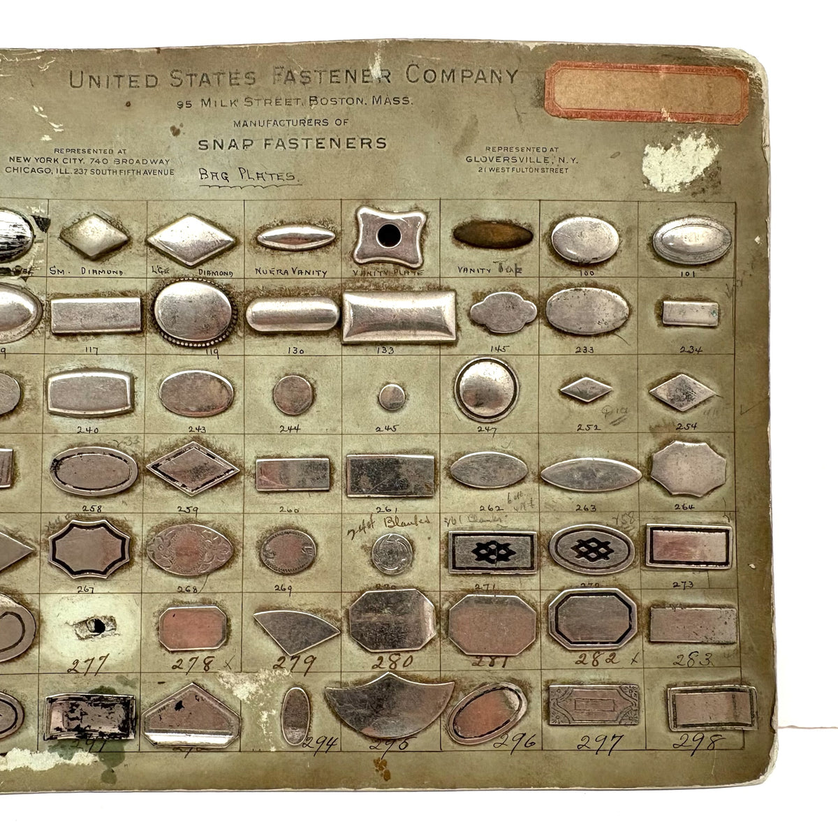 US Fastener Company "Bag Plates" Sample Card, c. 1920s-40s – critical ...
