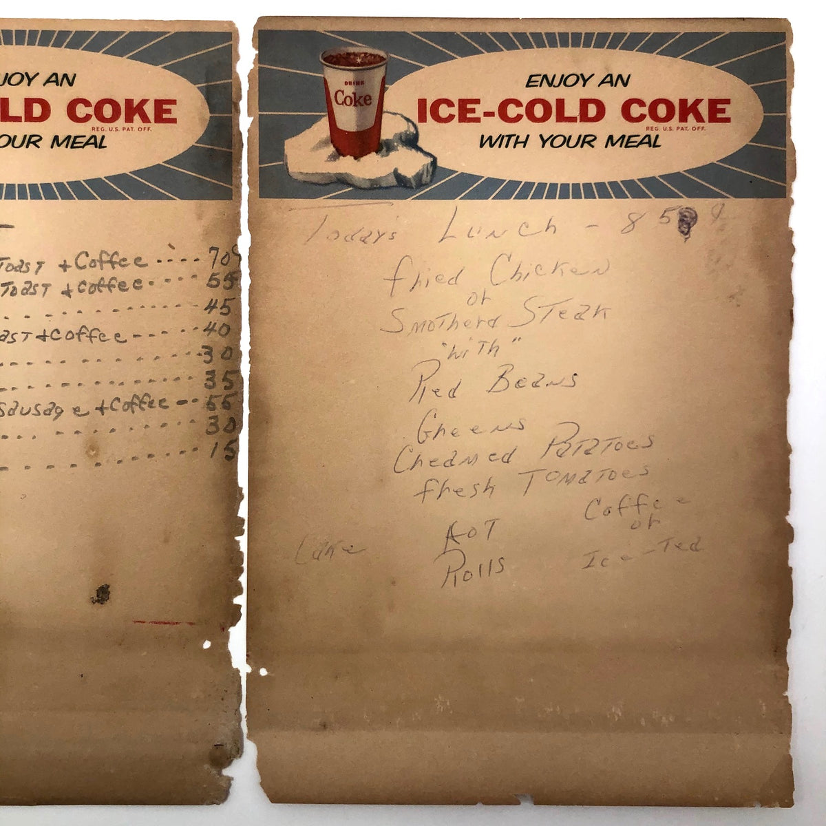 Hand-written Menus on Coca Cola Paper – critical EYE Finds
