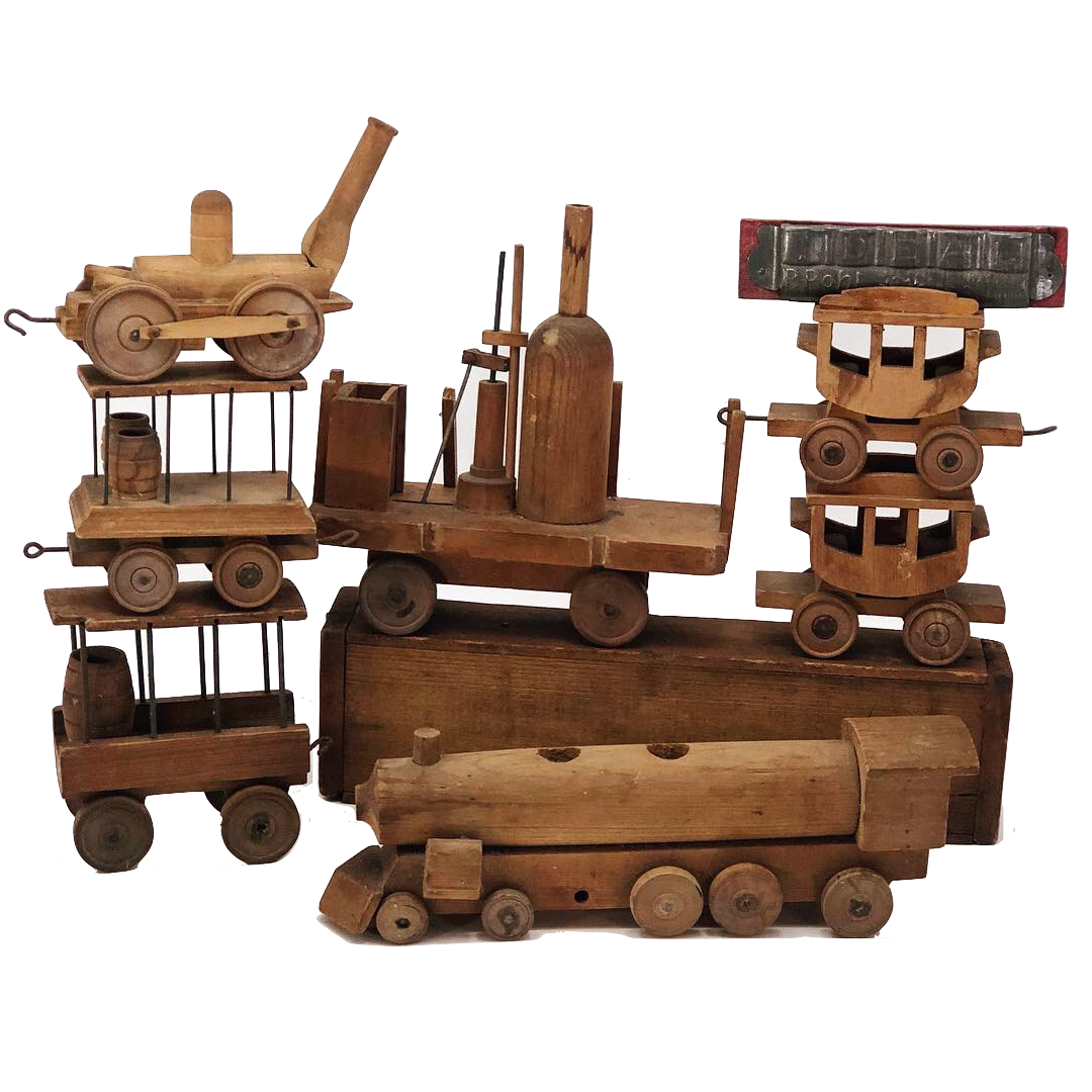 Antique Strombecker Wooden Train Set - Four Locomotives Plus Eight Car ...
