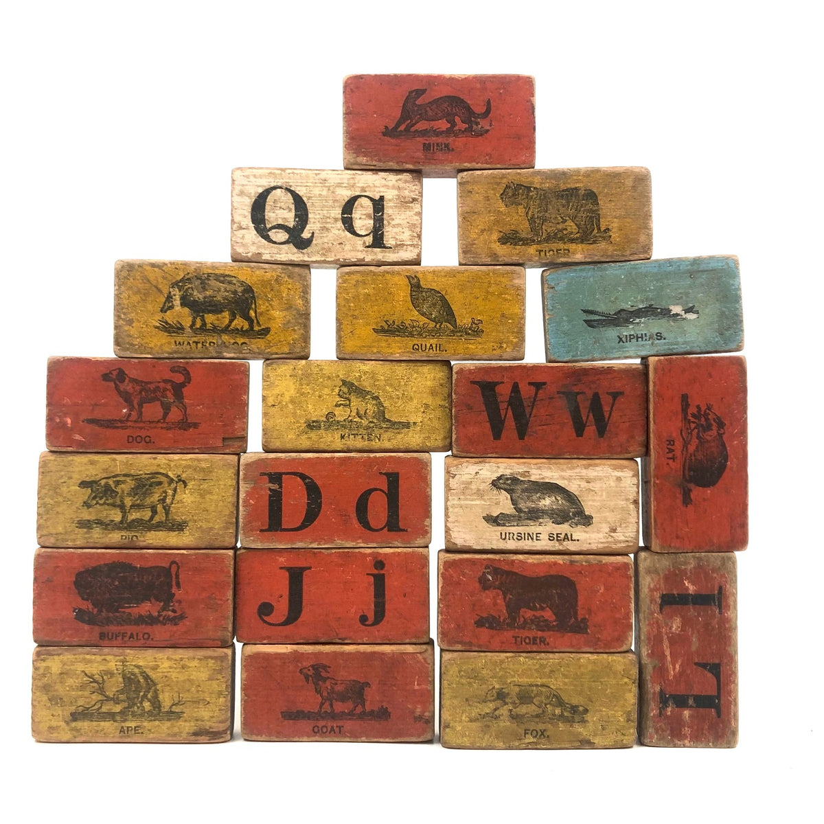 Set of 20 Beautiful 19th C. Milton Bradley Alphabet / Animal Blocks ...