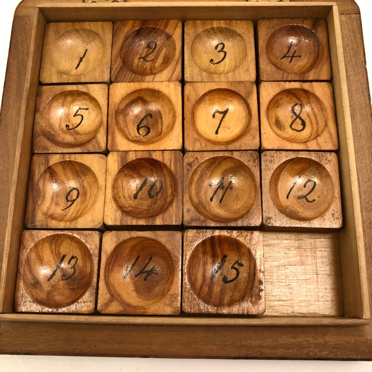 Fifteen Puzzle Sliding Numbers Game in Birds Eye Veneer Box – critical ...