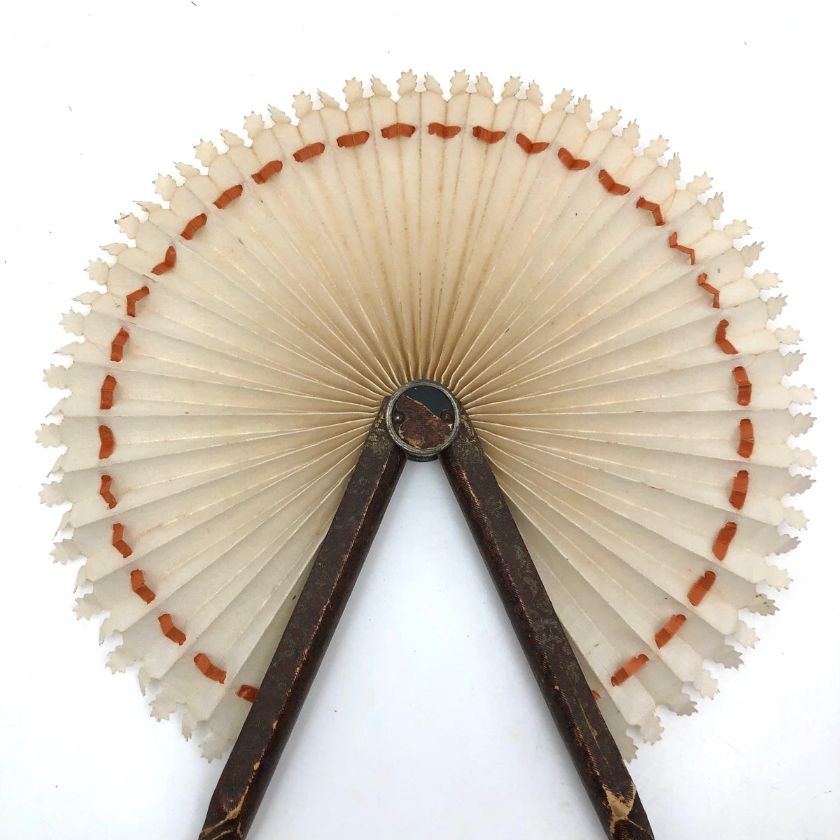 Victorian Waxed Fabric Cockade Fan with Ribbon and Decorative Edges ...