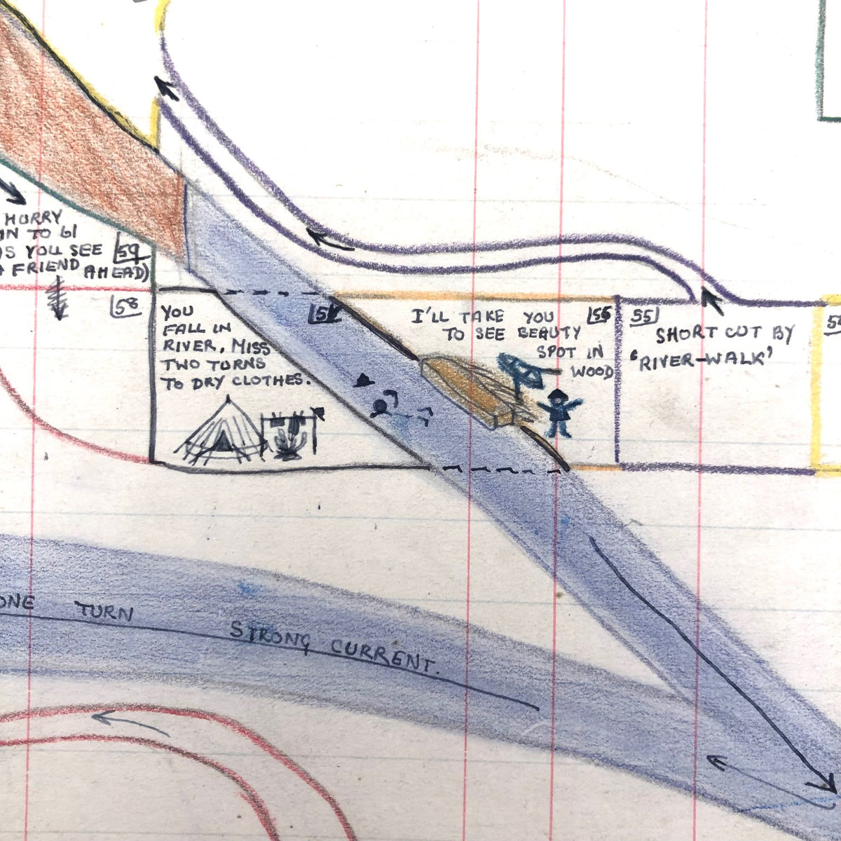 On hold C.1940 Hand-drawn Game Board on Huge Ledger Page (one of two ...