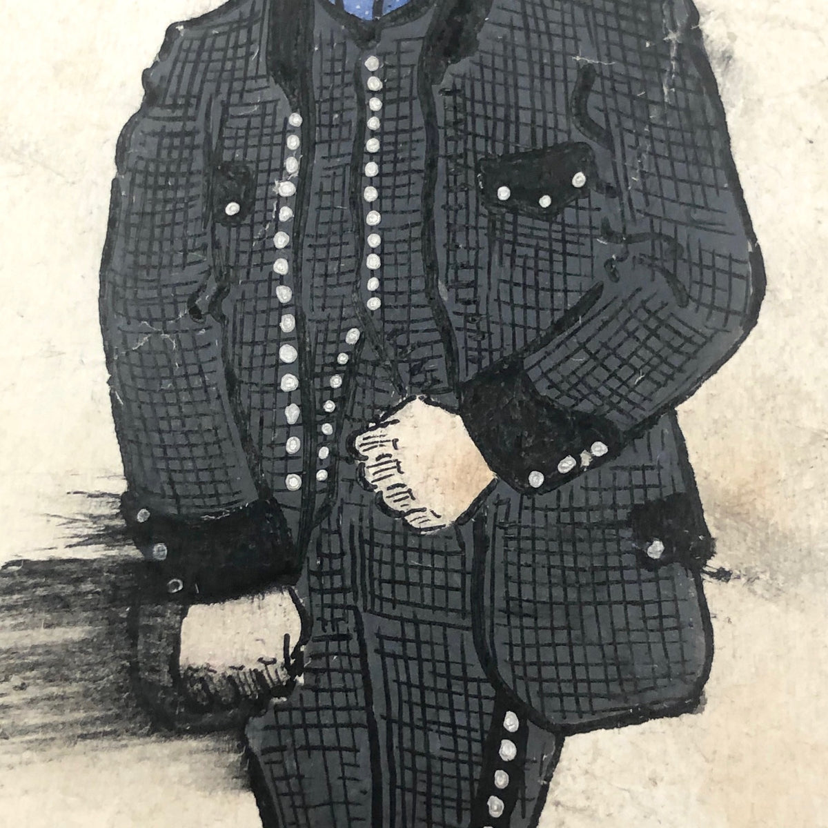 Hand-Drawn Pen and Ink Postcard of Cigar Smoking Man, Signed Ted Cross ...