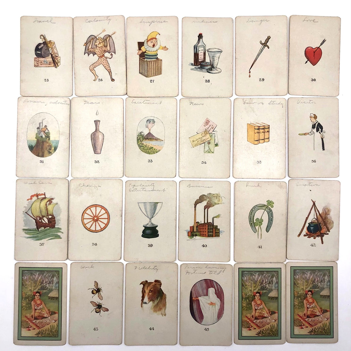 1923 Teuila Fortune Telling Cards (with Annotations) in Original Box w ...