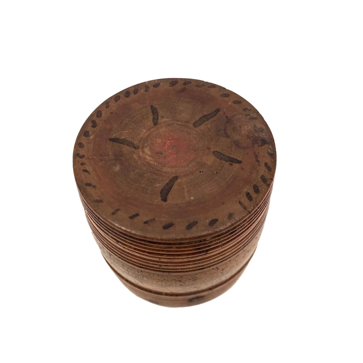 Small Treen Barrel Shaped Box with Painted Decoration – critical EYE Finds
