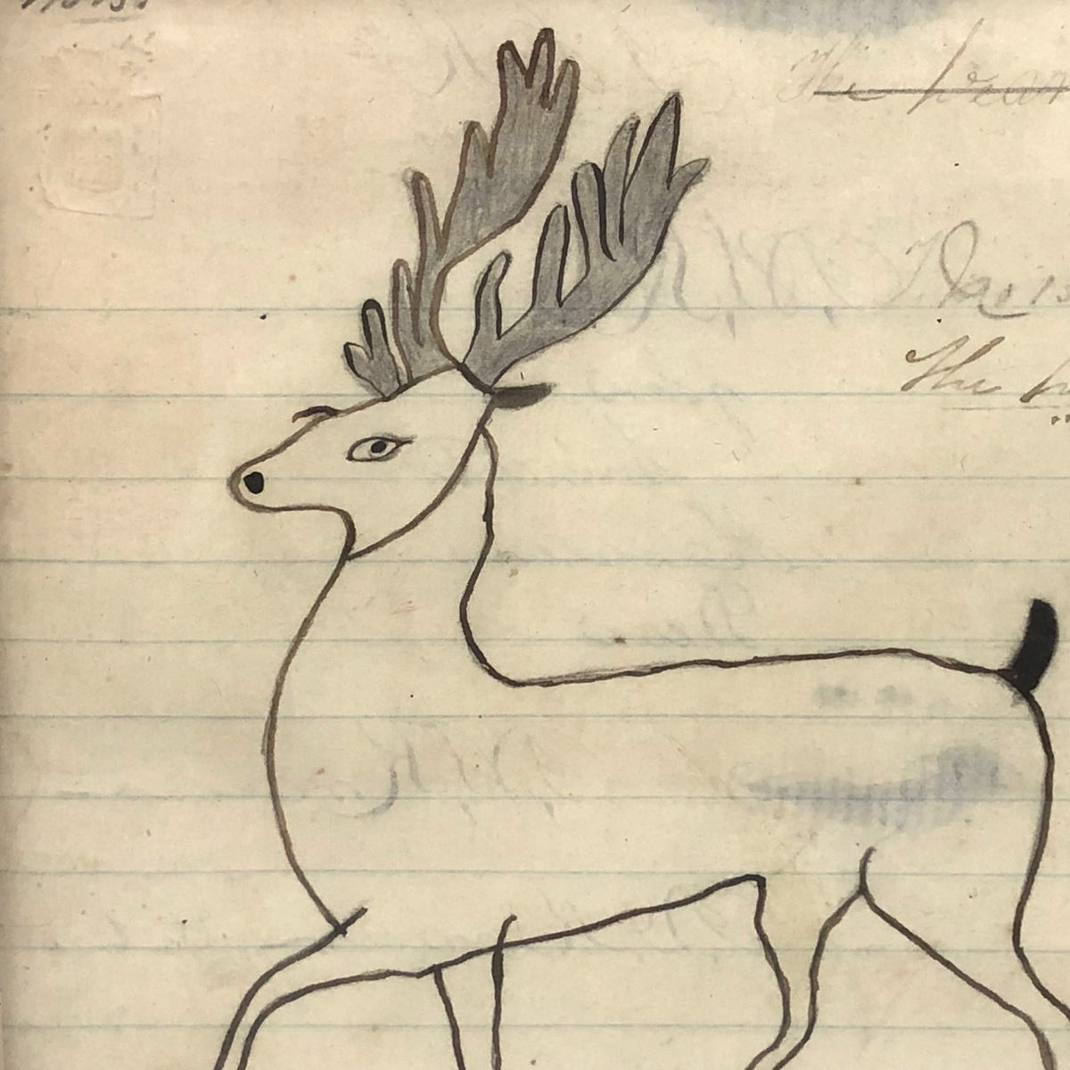 19th C. Naive Graphite Deer Drawing in Lemon Gold Frame – critical EYE ...