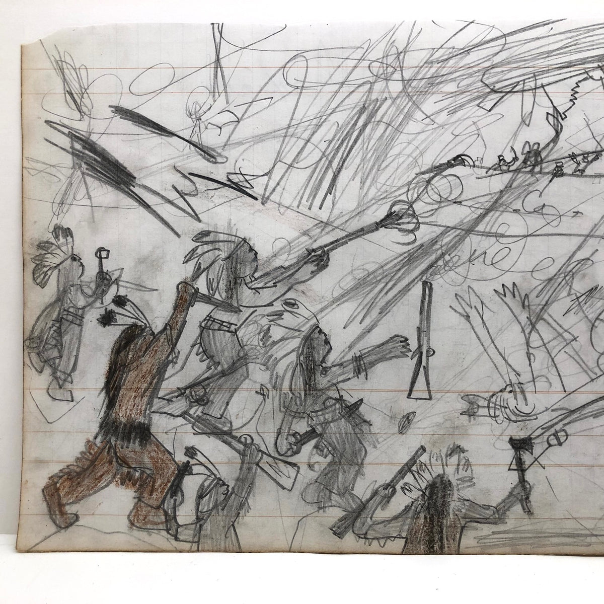 Double Sided Ledger Drawing: Native American Battle Scene, March to Me ...
