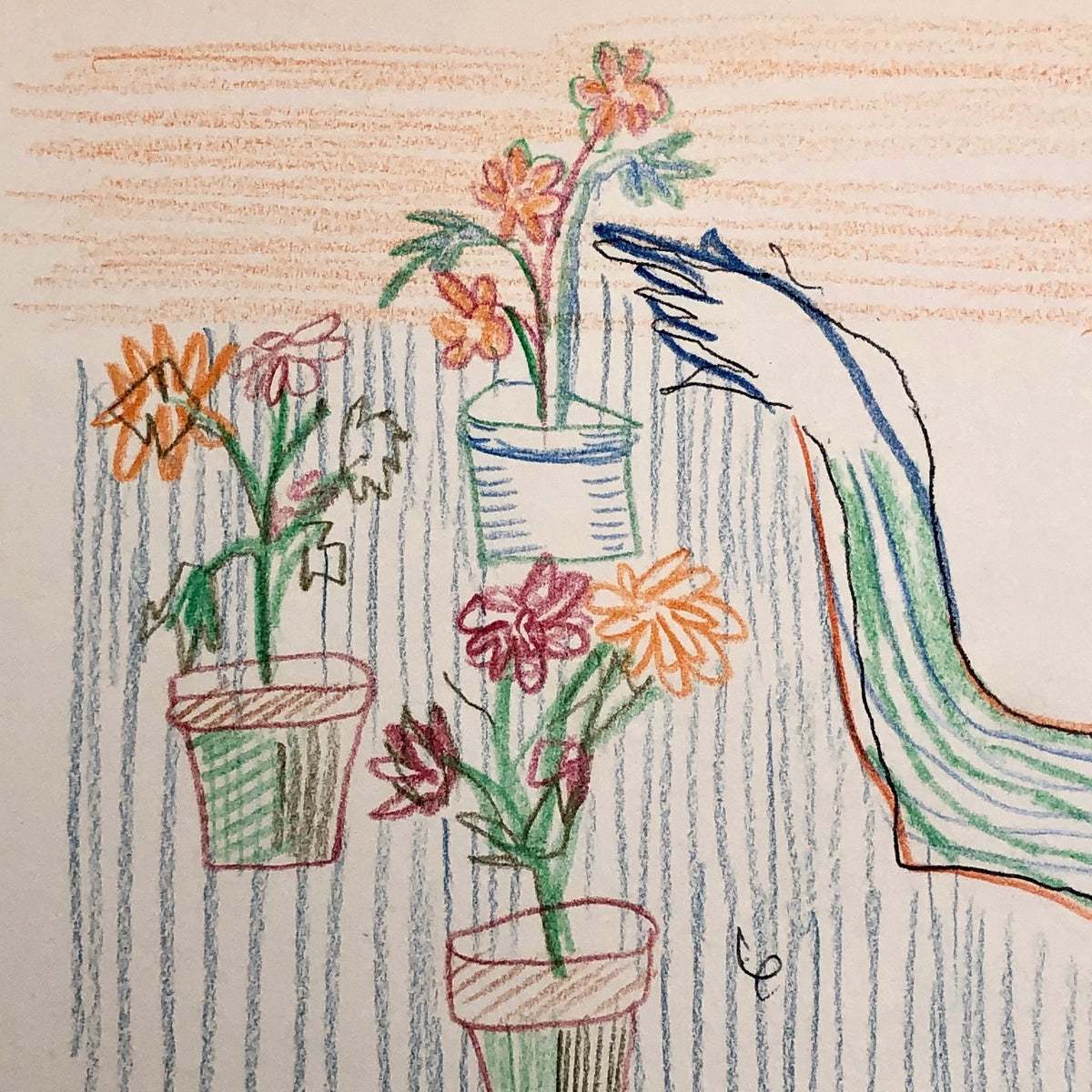 Helen Malta, Women and Potted Plants, Color Pencil Drawing, 1930s ...
